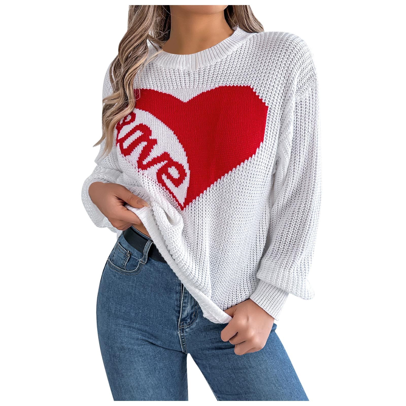 DWRGQD Valentines Women's Pullover Sweater Women's Casual Valentine's ...