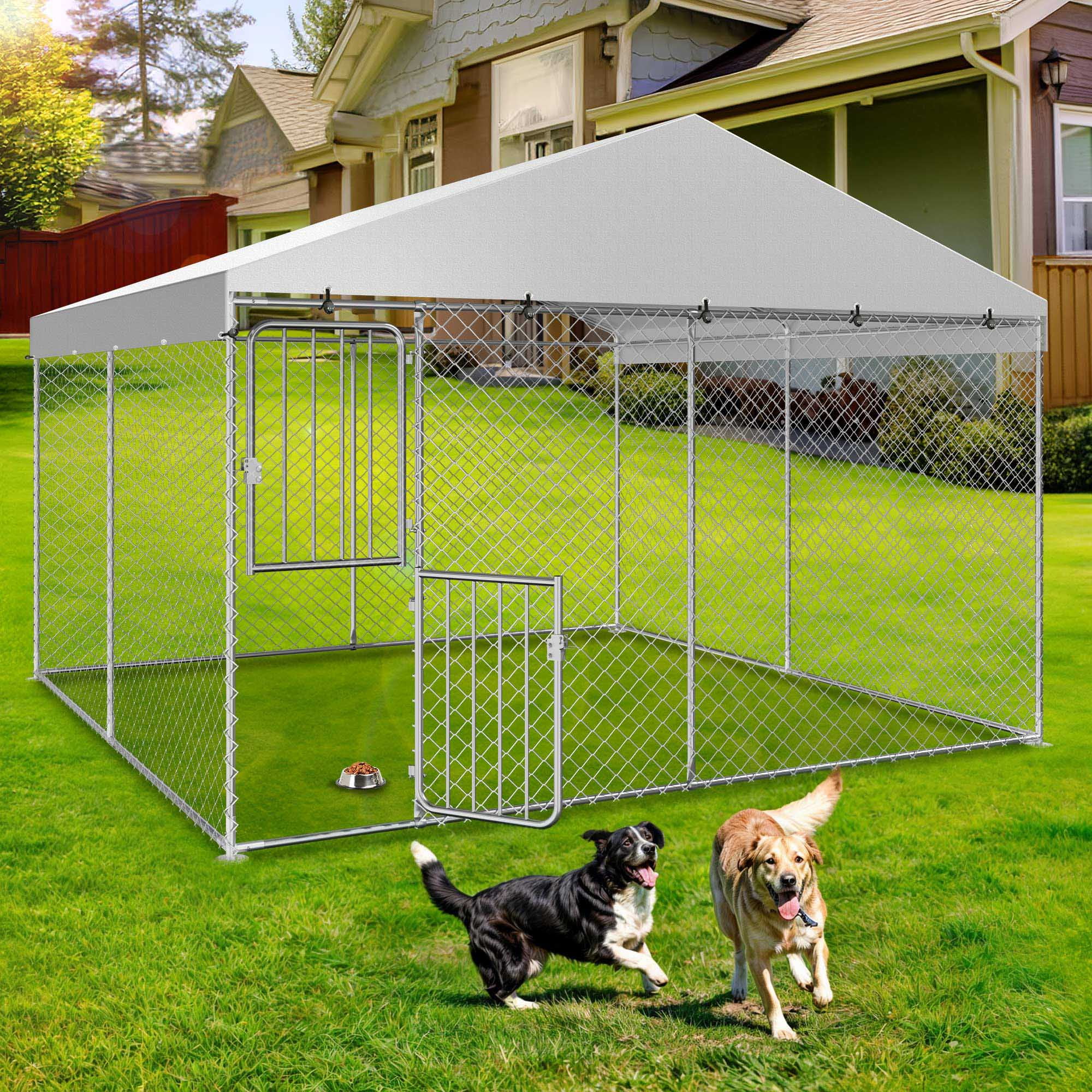 DWVO 10x10 ft Outdoor Dog Kennel, Heavy Duty Metal Enclosed Yard with ...