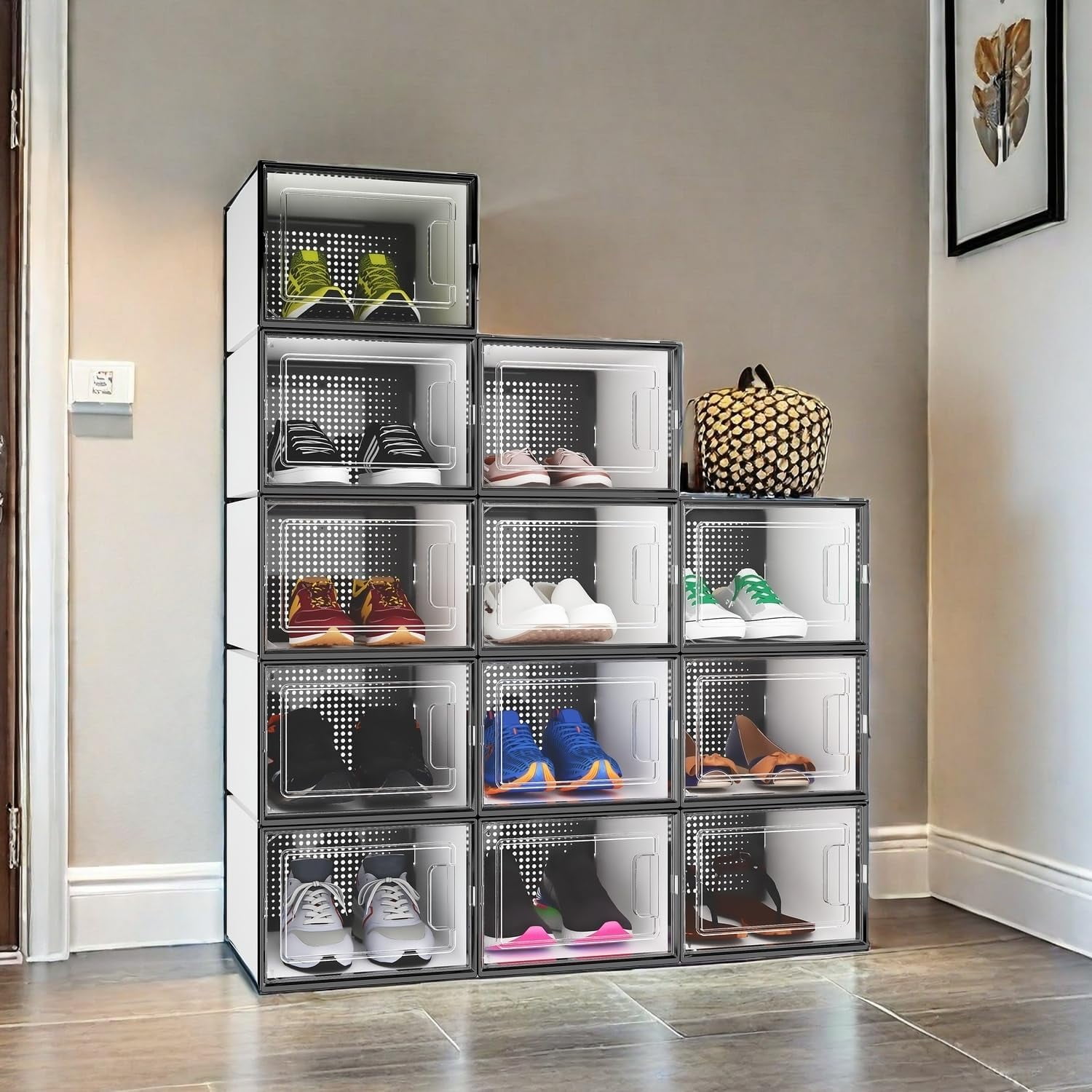 DWVO 12 Pack XL Shoe Storage Box, Stackable Clear Shoe Storage ...