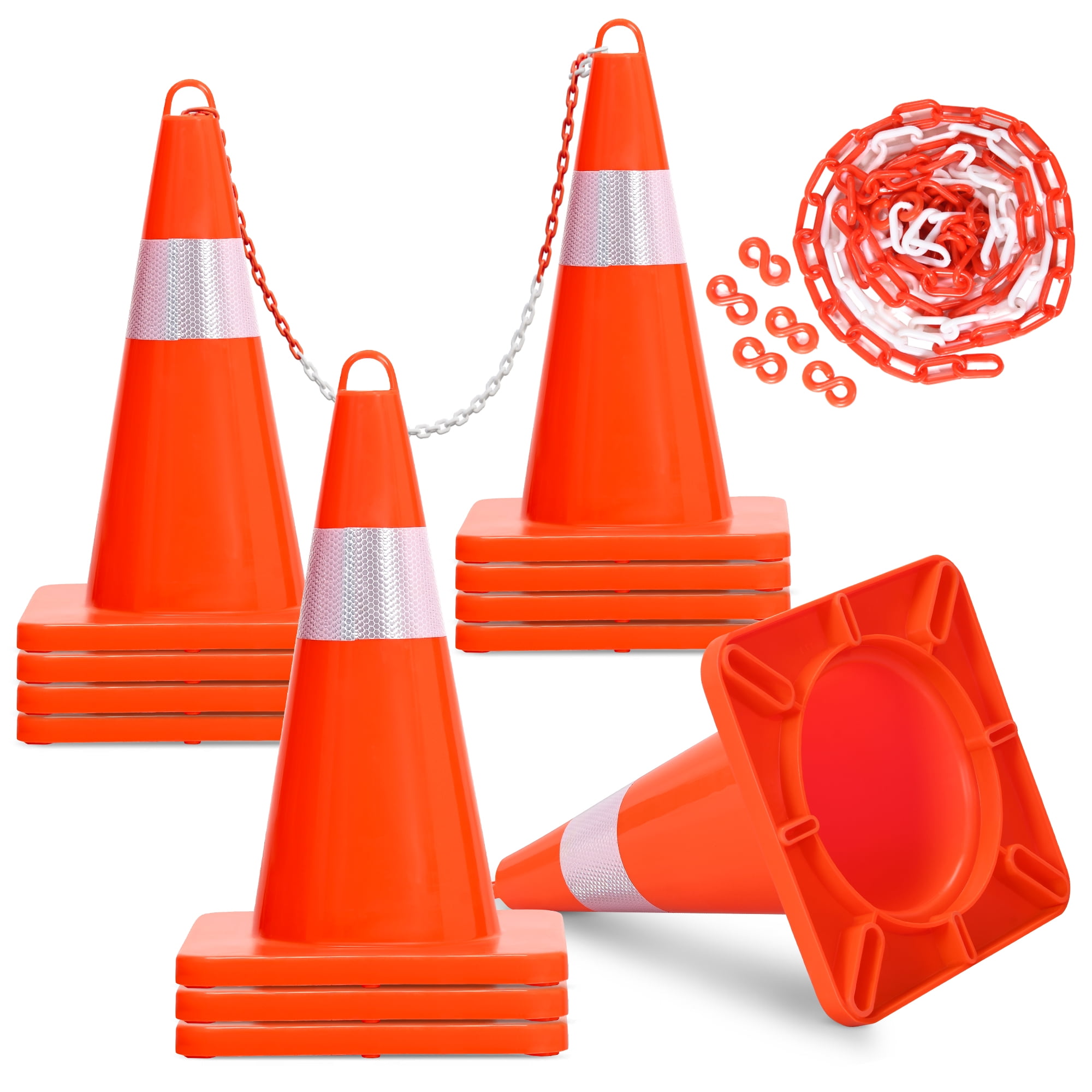 DWVO 12 Pcs Traffic Cones, 18" PVC Safety Cones with 19.7ft Chain and ...