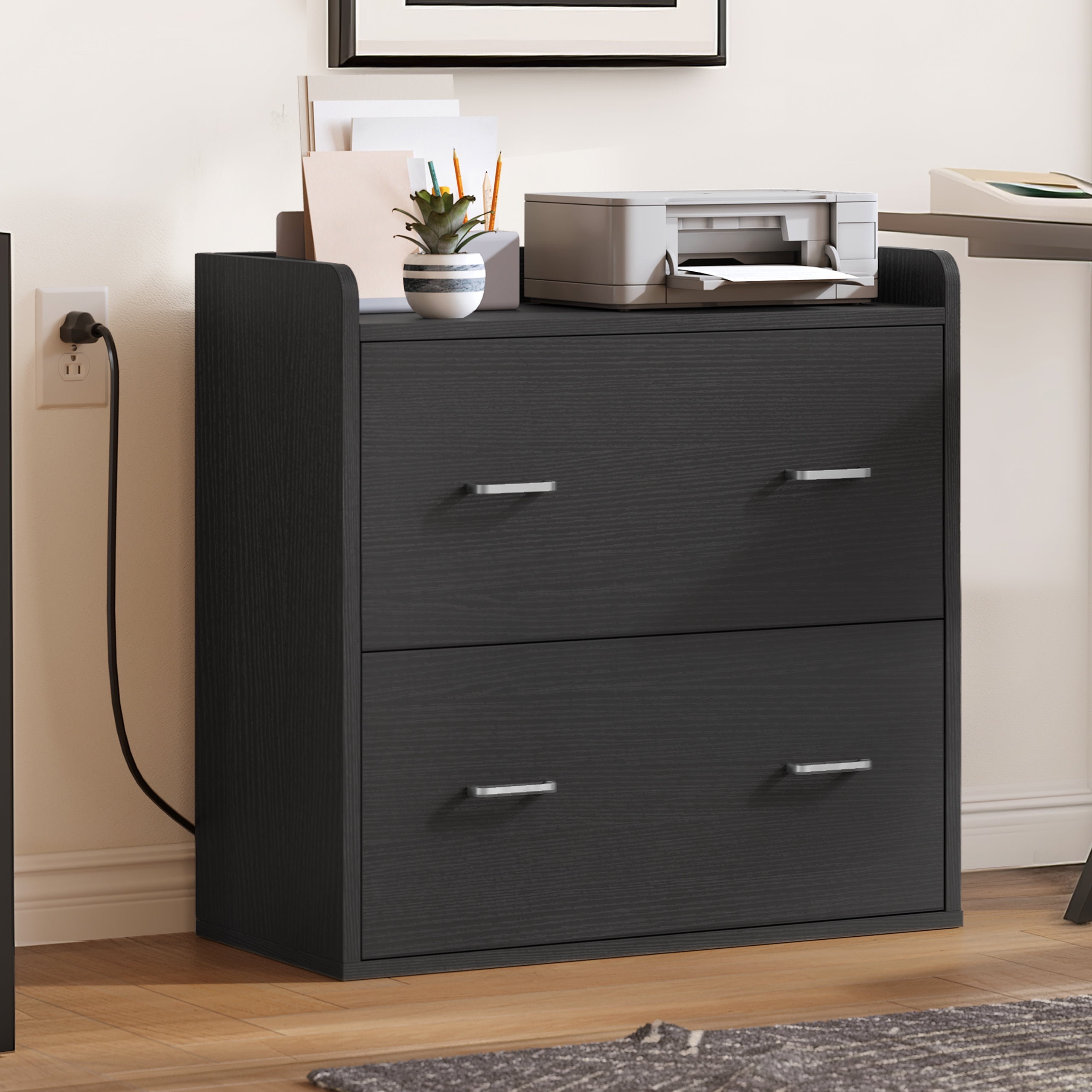 DWVO 2 Drawer File Cabinet with Charging Station, Wood Lateral Filing ...