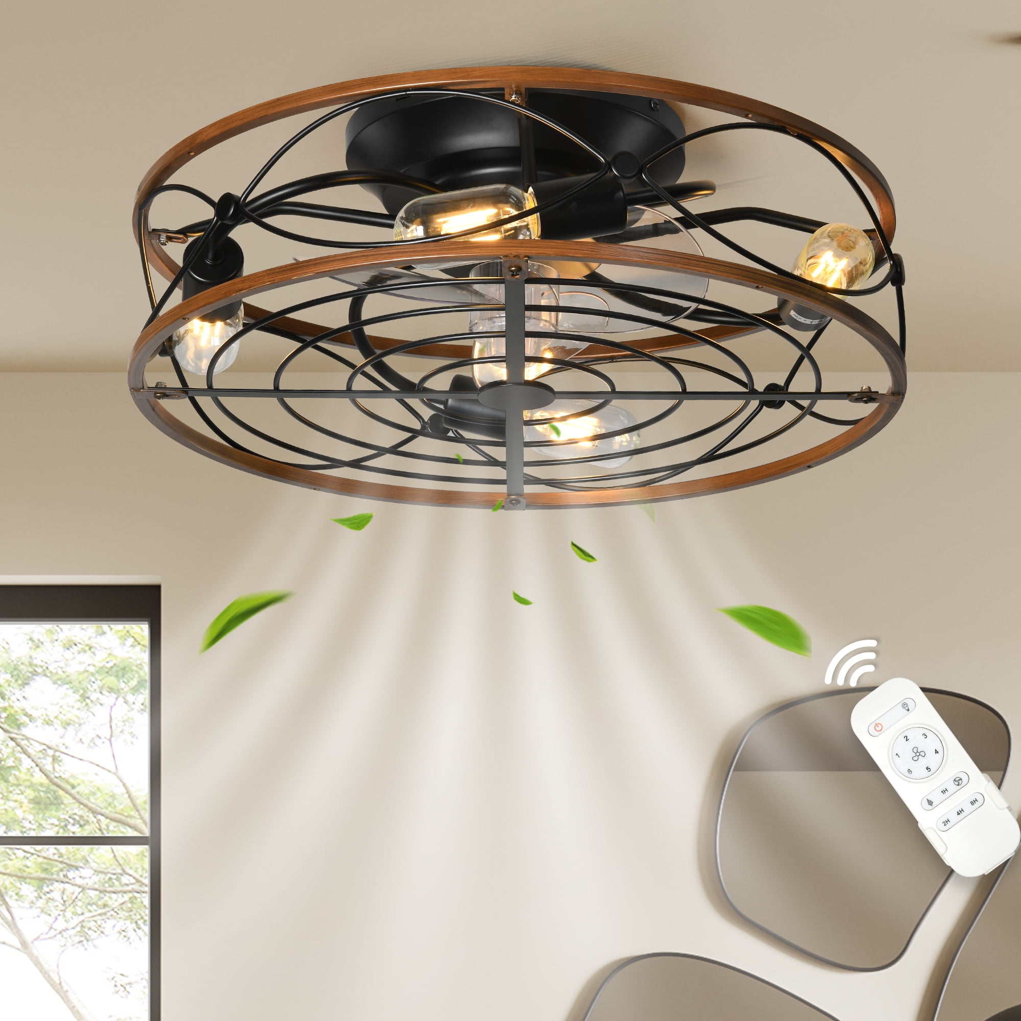 DWVO 20'' Bladeless Caged Ceiling Fans with Lights Remote Control and 4 ...
