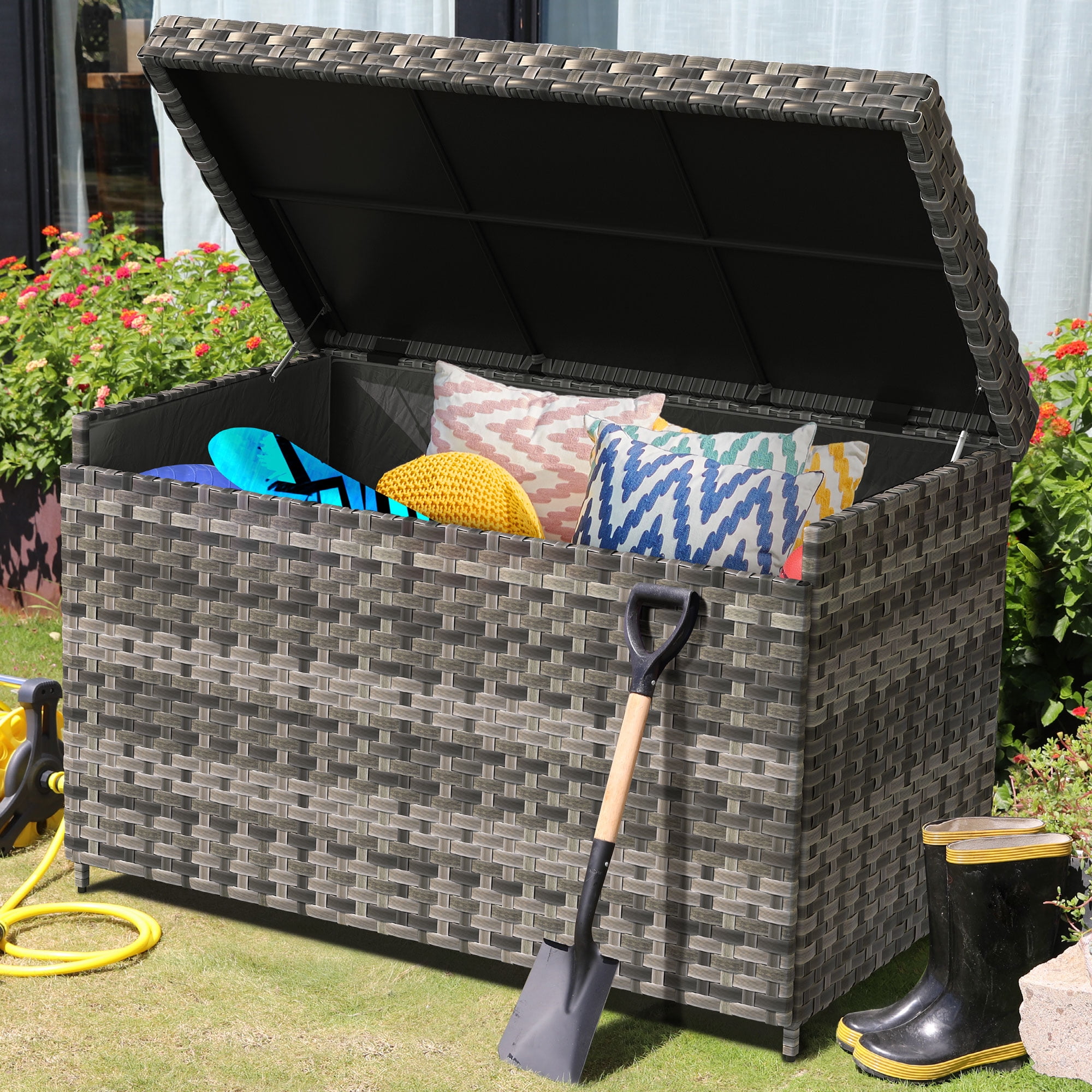 DWVO Large Waterproof Wicker Deck Box (230 Gallon), Outdoor Patio ...