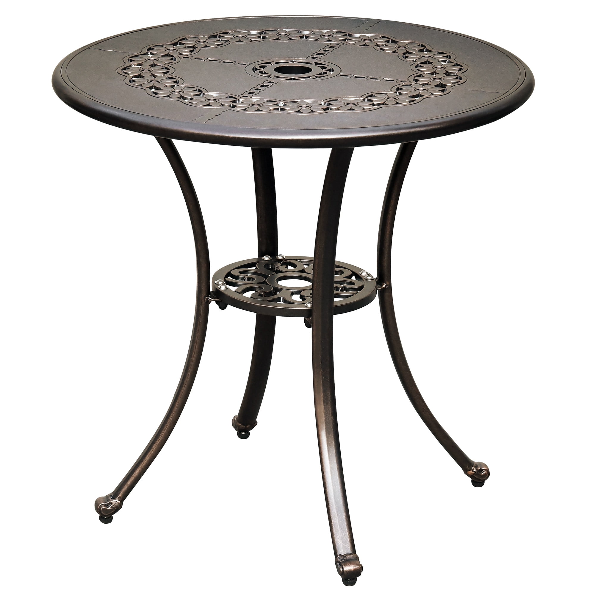 DWVO 25" Round Cast Aluminum Patio Table with Umbrella Hole, Black ...