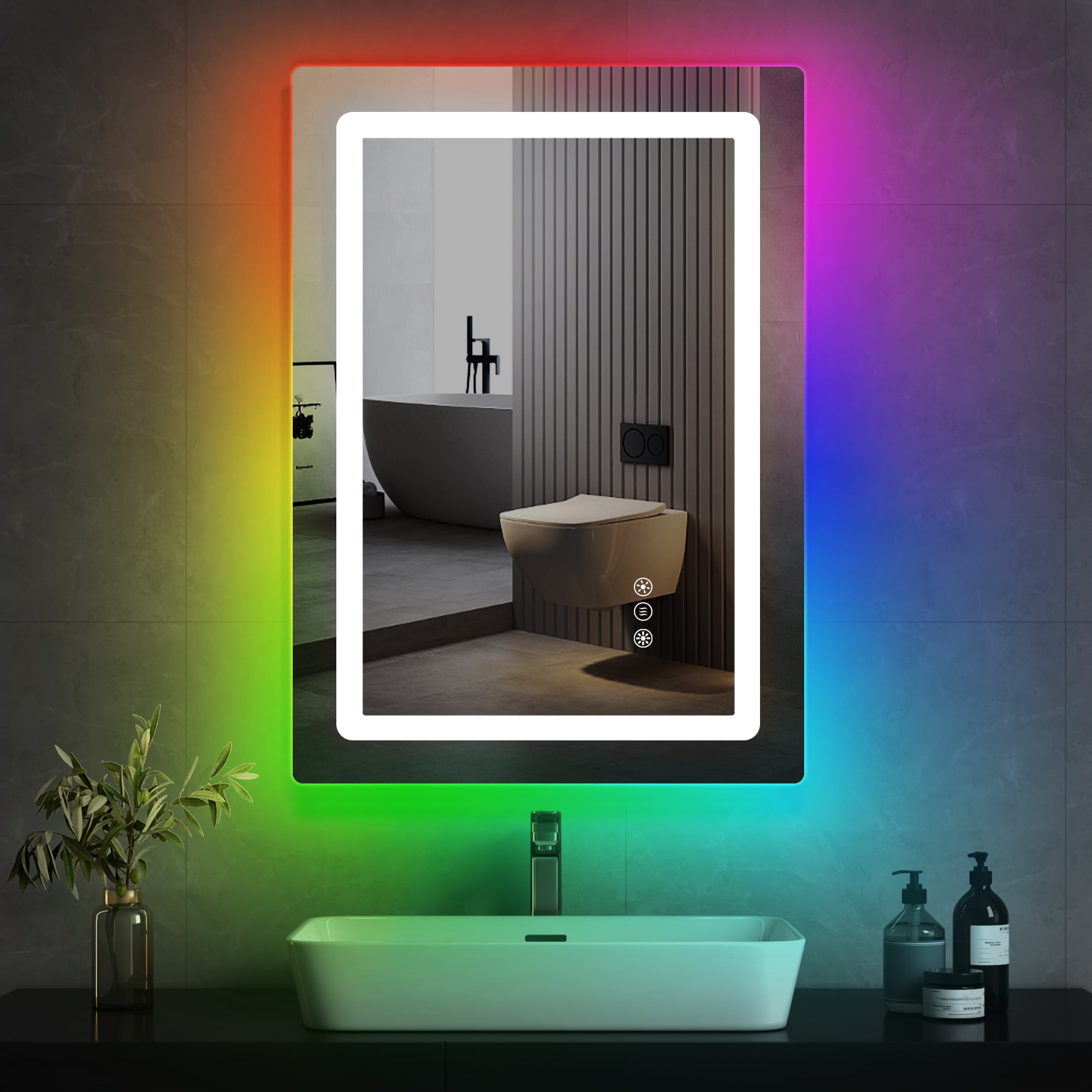 DWVO 28 x 20in RGB Backlit 8 Colors LED Bathroom Mirror Color Changing ...
