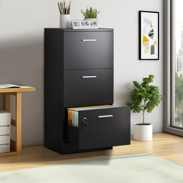 DWVO 3-Drawer Wood File Cabinet with Lock,15.82" Vertical Filing ...