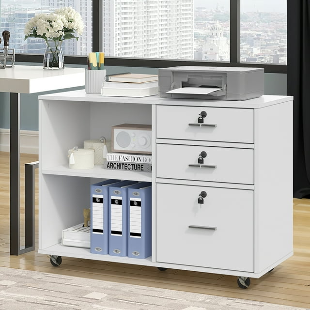 DWVO 3 Drawer Wood Filing Cabinet with Locks, Printer Stand Storage for ...