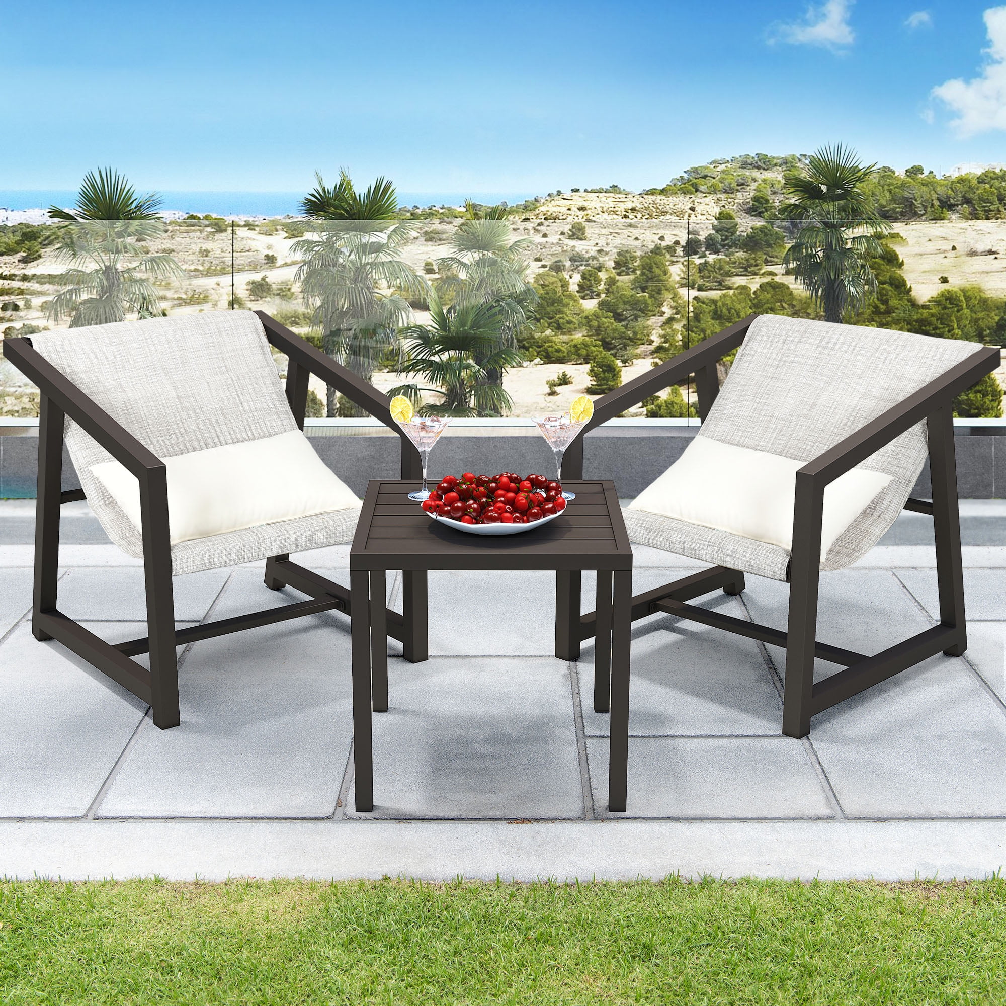 DWVO 3-Piece Outdoor Furniture Set, Patio Bistro Set with Pillows, 2 ...