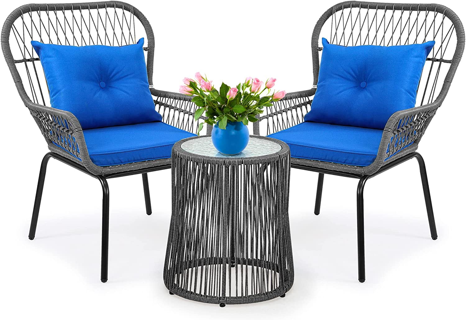 DWVO 3-Piece Outdoor Patio Furniture Wicker Bistro Set with Soft ...