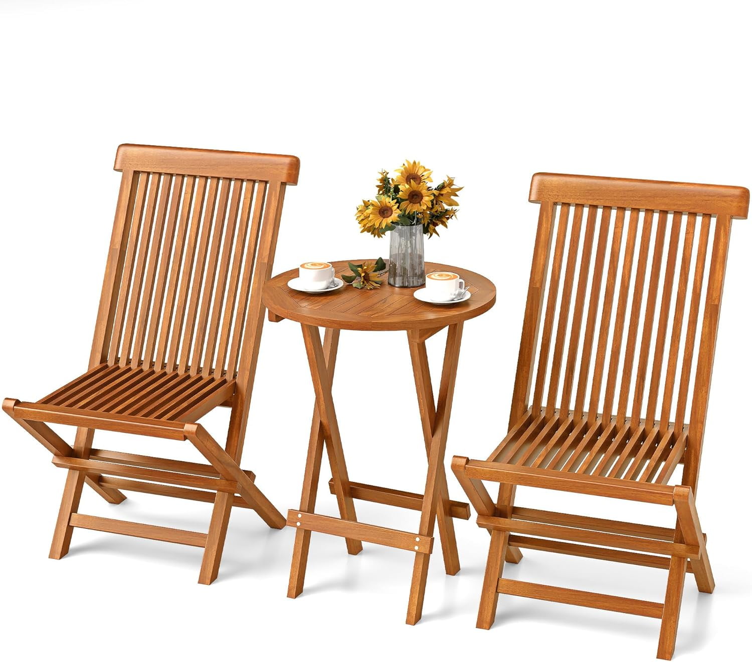 DWVO 3 Pieces Patio Bistro Set Teak Wood Bistro Table and Chairs Set of ...