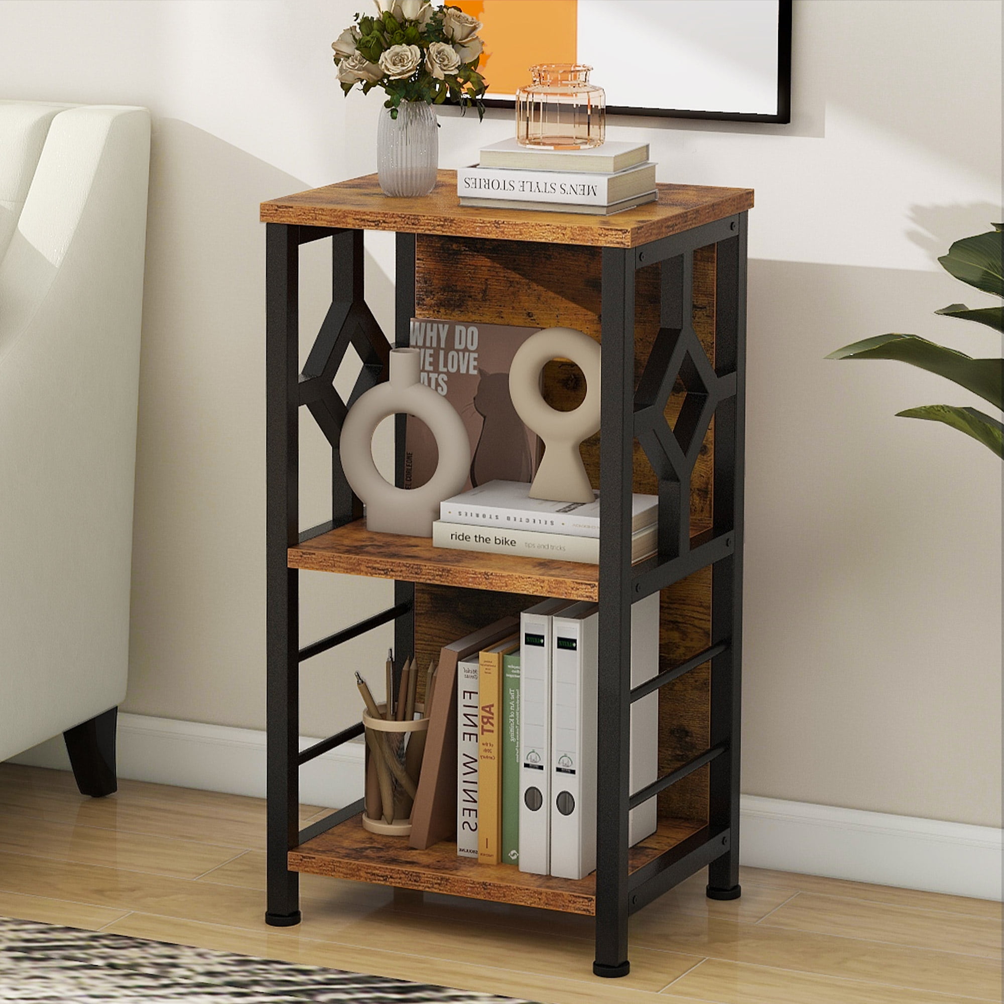DWVO 3-Tier Bookshelf, Famhouse Small Bookshelf for Small Space ...