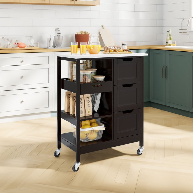 DWVO 3 Tier Kitchen Island Cart with Storage, Rolling Kitchen Cart with ...