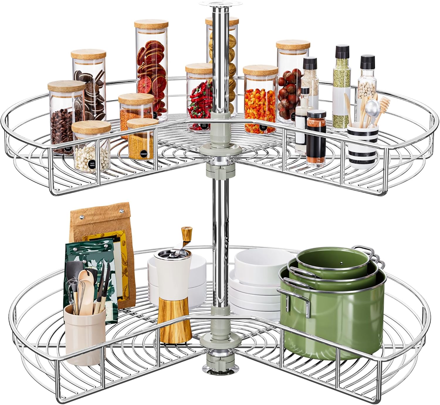DWVO 31″ Kidney 2-Tier Lazy Susan – Telescoping Mount Corner Cabinet ...