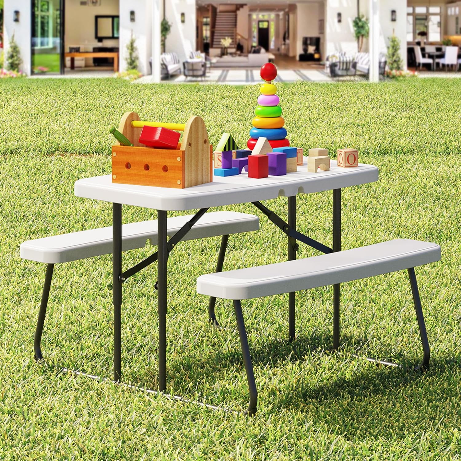 DWVO 37" Picnic Table, Folding Picnic Tables for Outdoors with Weather ...