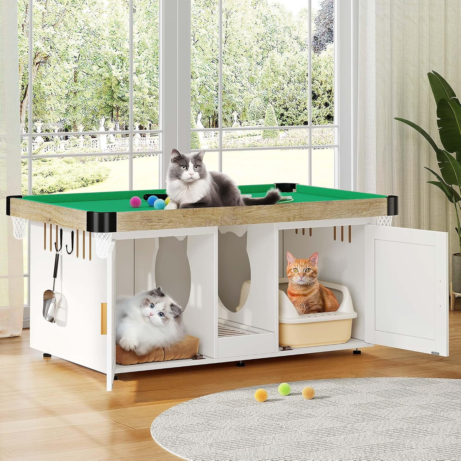 DWVO 4 in 1 Cat Toys Mini Pool Table for Cats, Litter Box Enclosure for ...