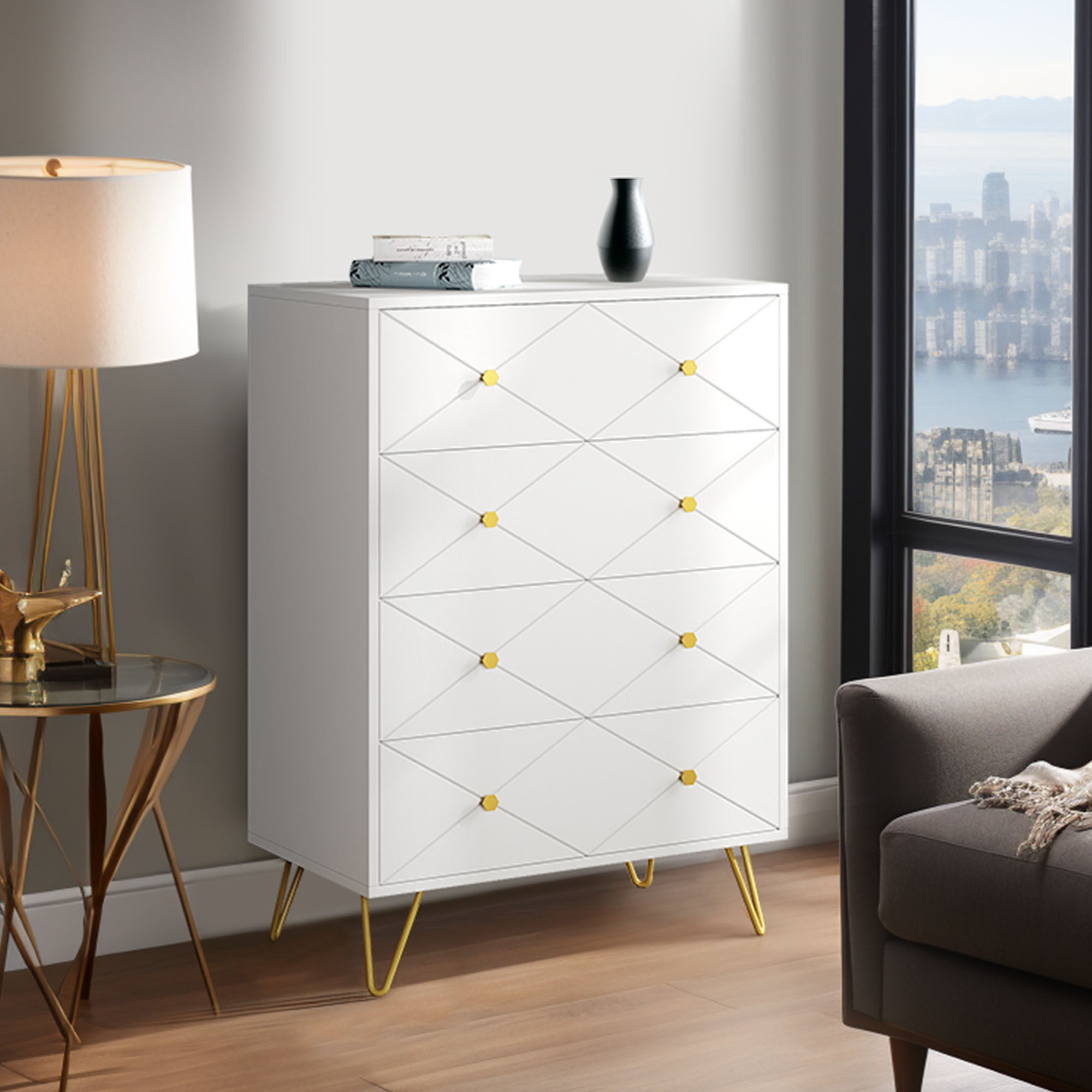 DWVO 4 Drawer White Dresser, 38" Modern Wooden Storage Cabinet with ...