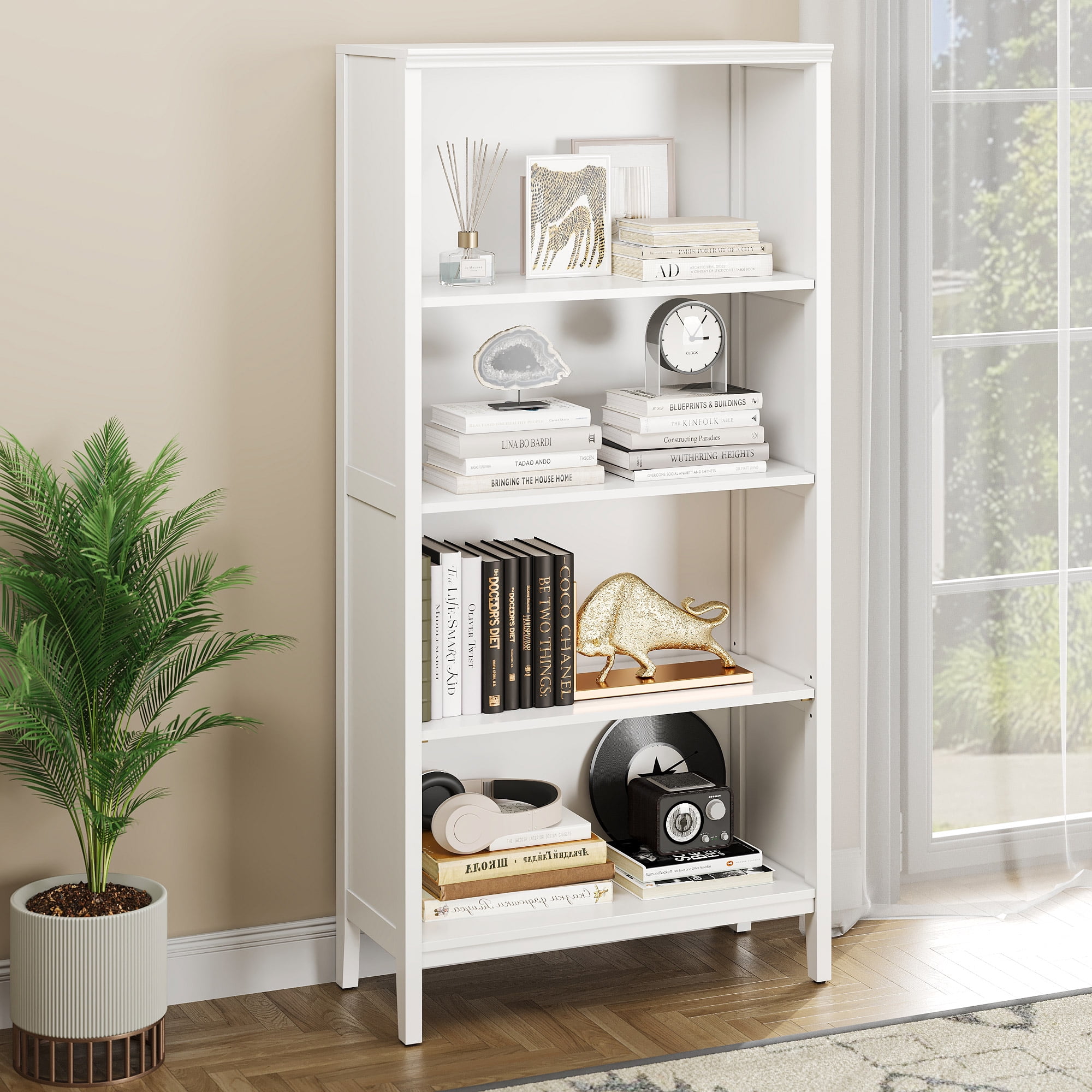 DWVO 4-Tier Open Shelf Bookcase, Freestanding Bookshelf Storage with ...