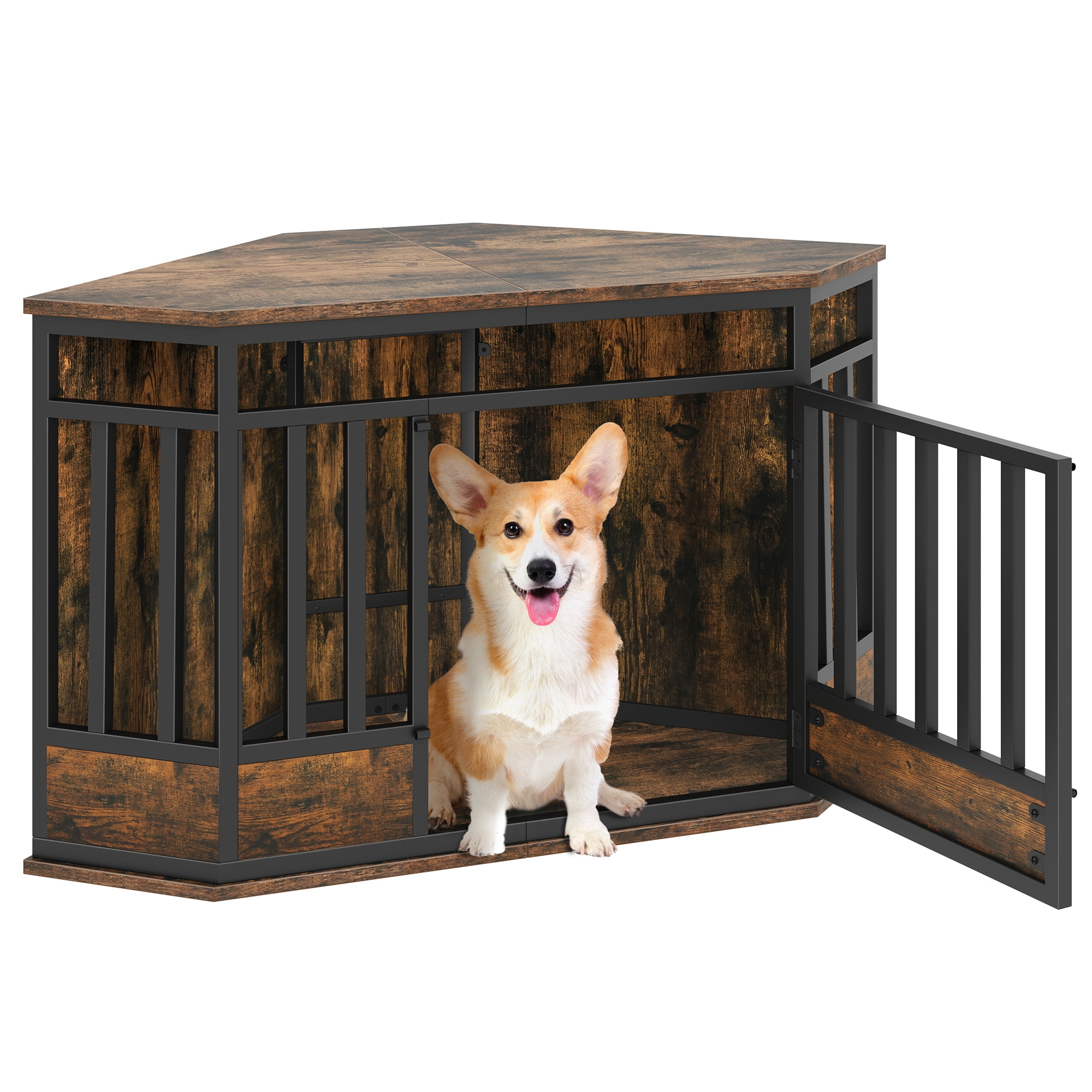 DWVO 43.9 inch Dog Crate Furniture, Corner Kennel with Metal Door ...