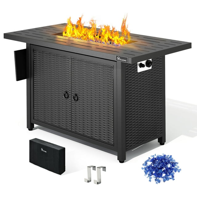 DWVO 43'' Outdoor Propane Fire Pit Table 60,000 BTU Gas Wicker Rattan ...