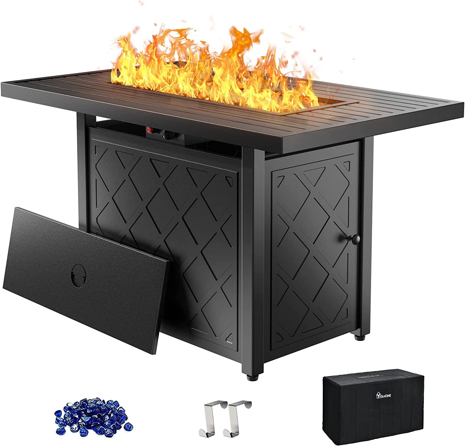 DWVO 43" Rectangle Propane Fire Pit Table, Steel Firetable with ...