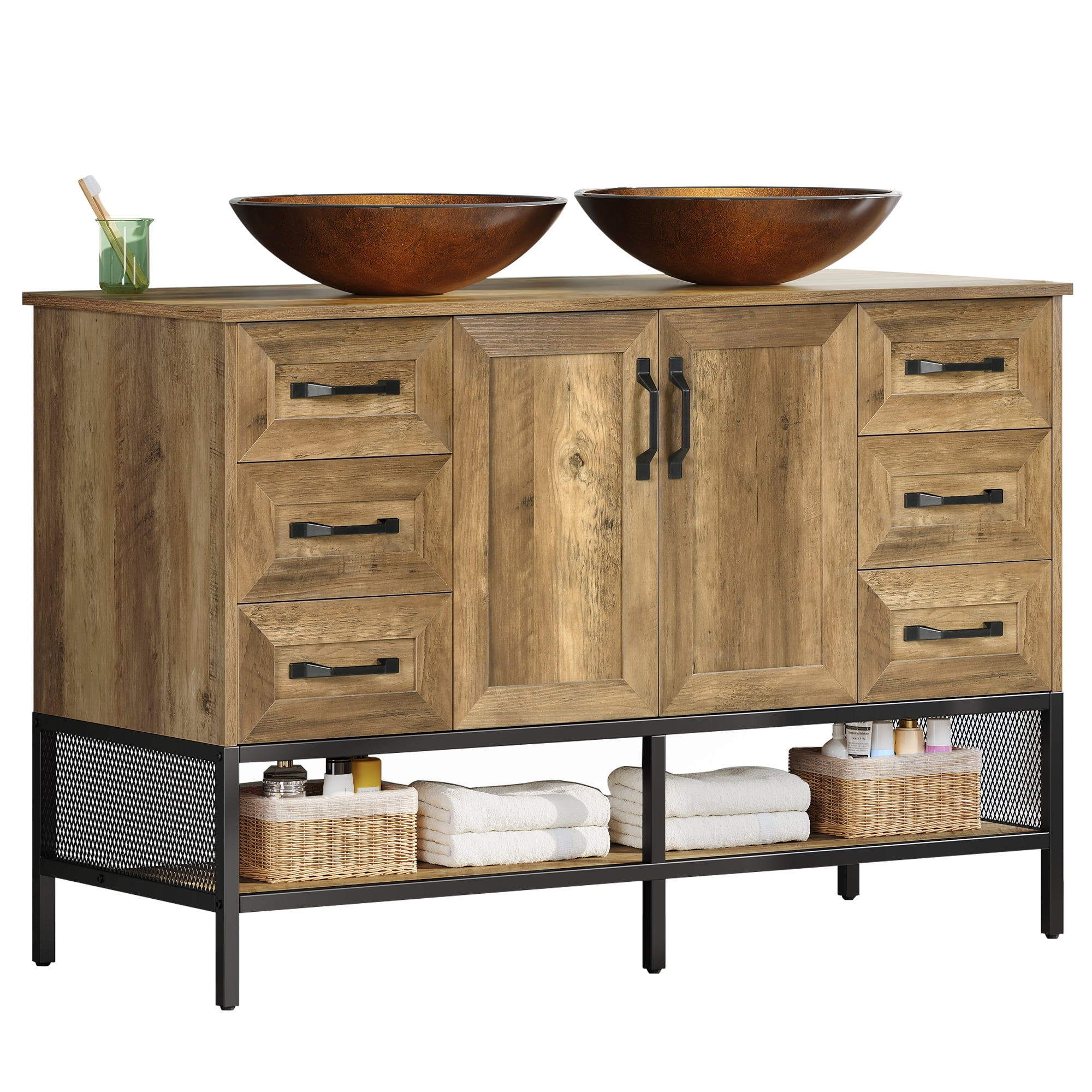 DWVO 47.2 Inch Rustic OAK Bathroom Vanity with Countertop Sink and Free Standing Storage Cabinet ...