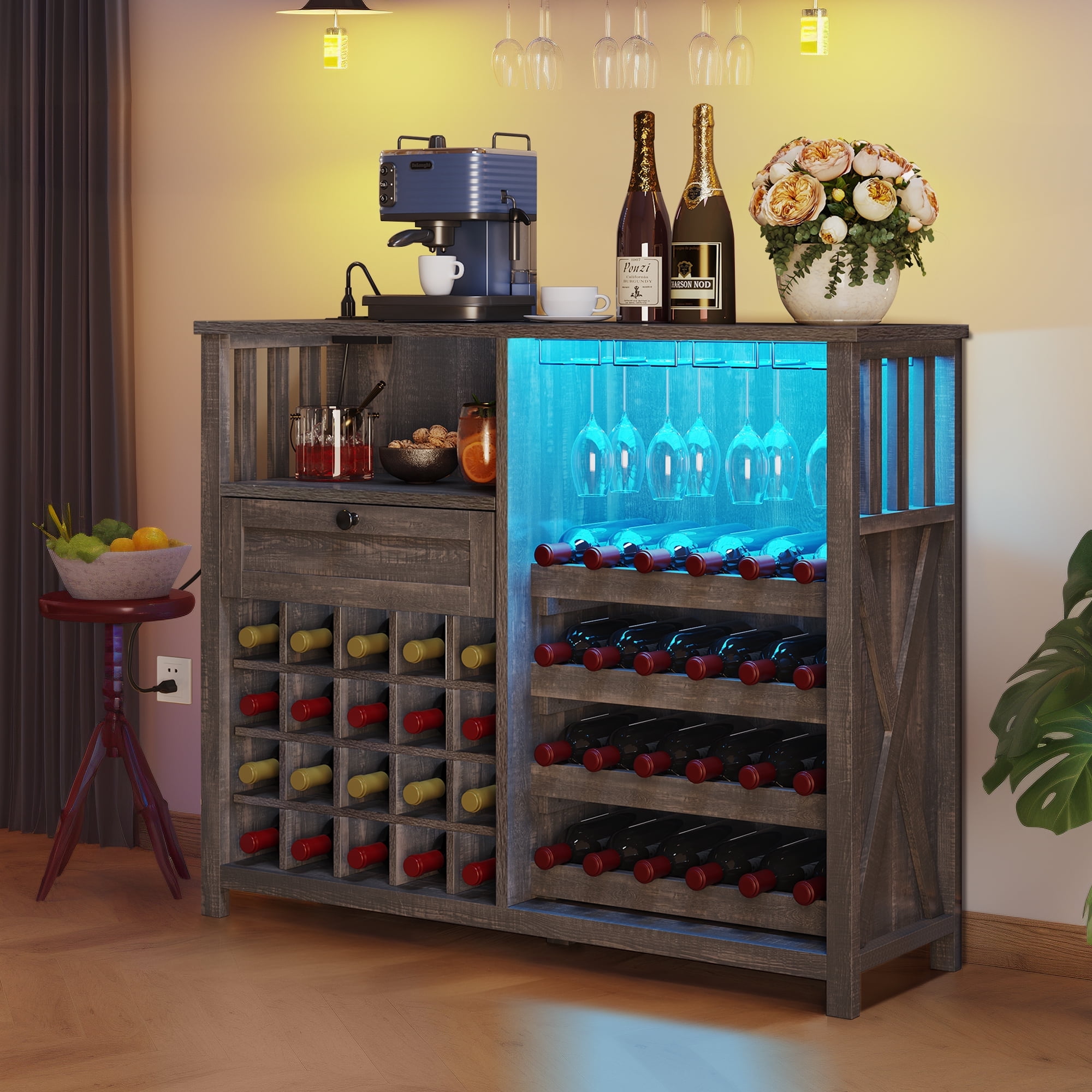DWVO 47" Wine Bar Cabinet, Wine Cabinet with Charging Station and 16 ...