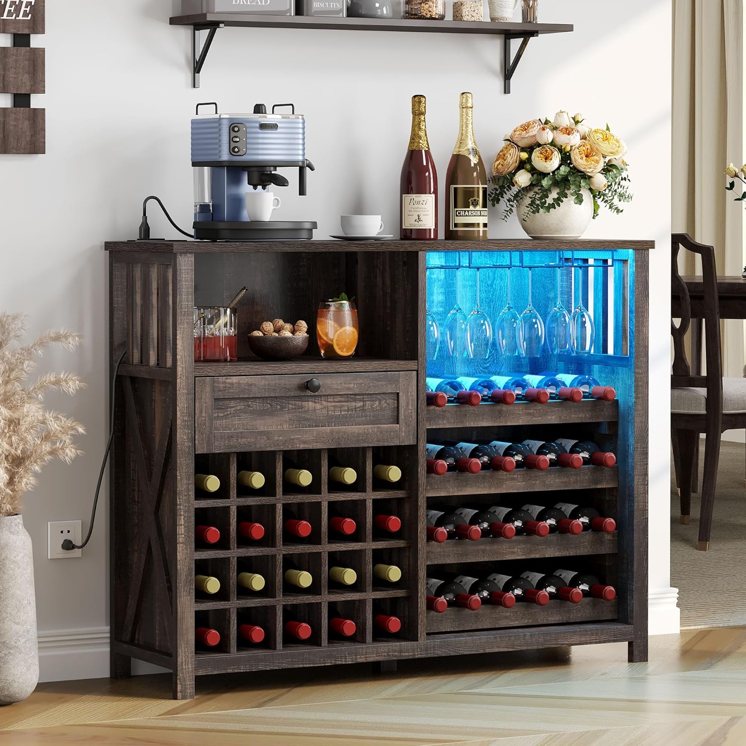 DWVO 47" Wine Bar Cabinet with LED Lights and Power Outlets, Modern ...