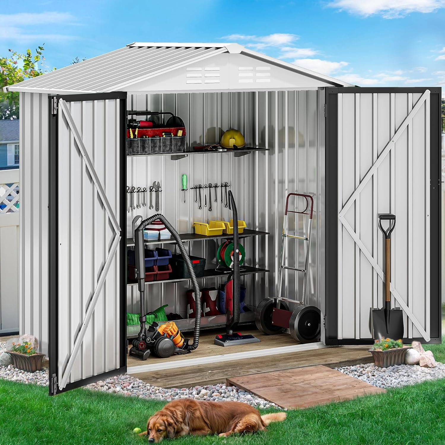 DWVO 5.6' x 3.2' Outdoor Storage Shed, Large Metal Tool Sheds, Heavy ...