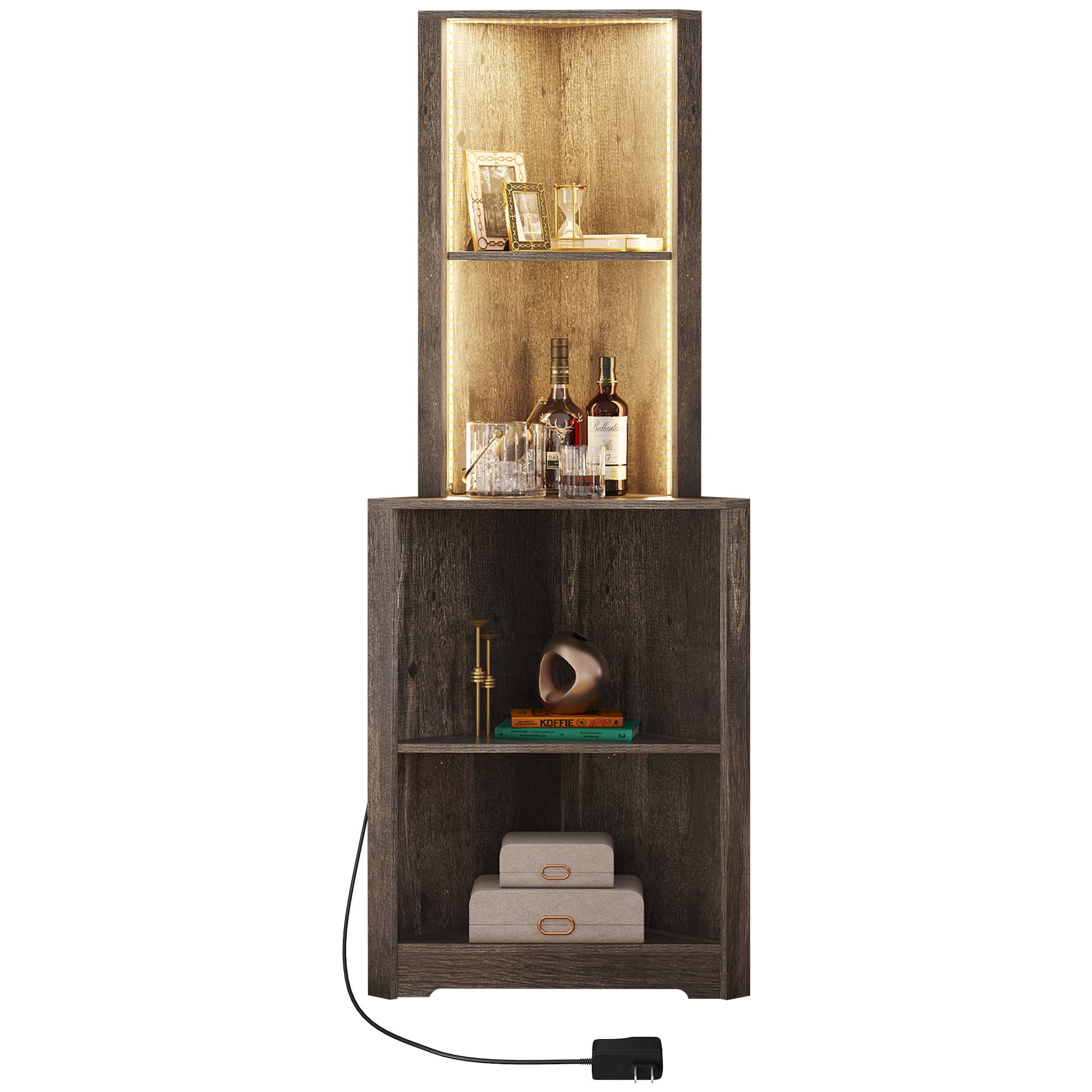 DWVO 5-Tier Corner Shelf with Led Light, Wooden Open Corner Cabinet ...