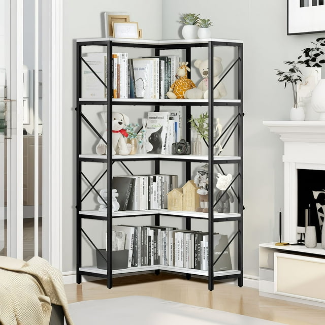 DWVO 5-Tier L-Shaped Corner Bookshelf Bookcase Storage Organizer Open ...