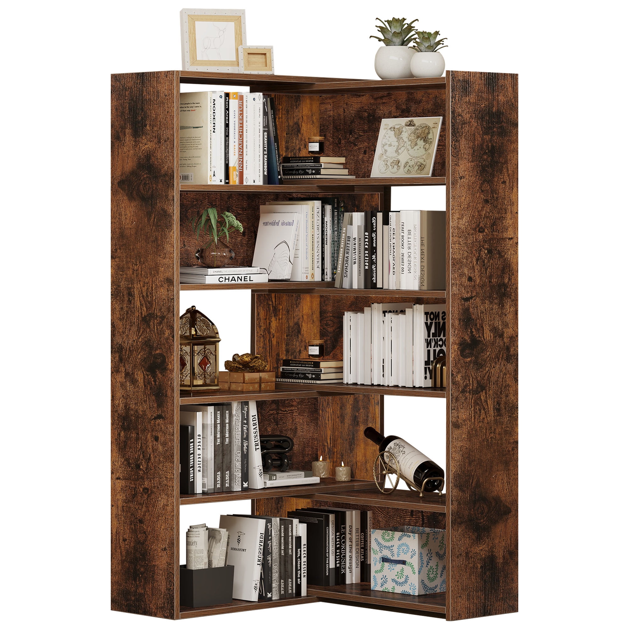 DWVO 5 Tiers Bookcase with Baffles, Industrial Large Etagere Corner ...