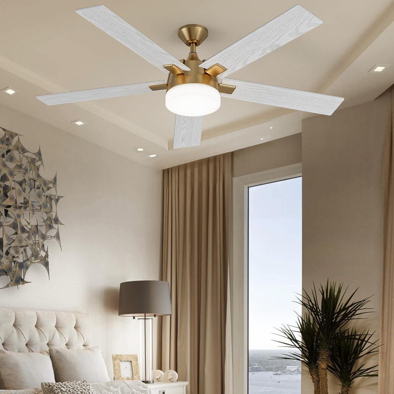 White And Gold Ceiling Fan With Light