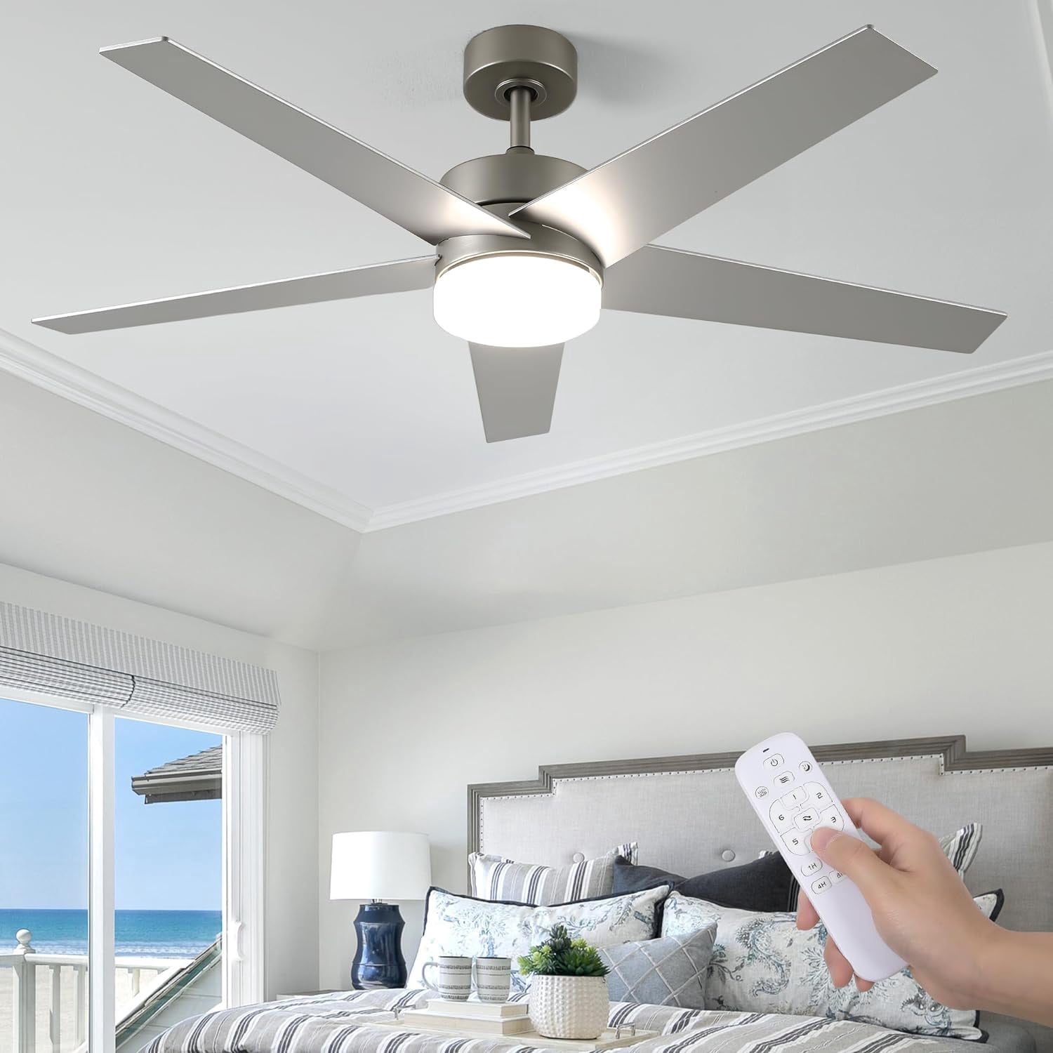 DWVO 52 inch Ceiling Fan with Lights and Remote, Silver Ceiling Fan ...