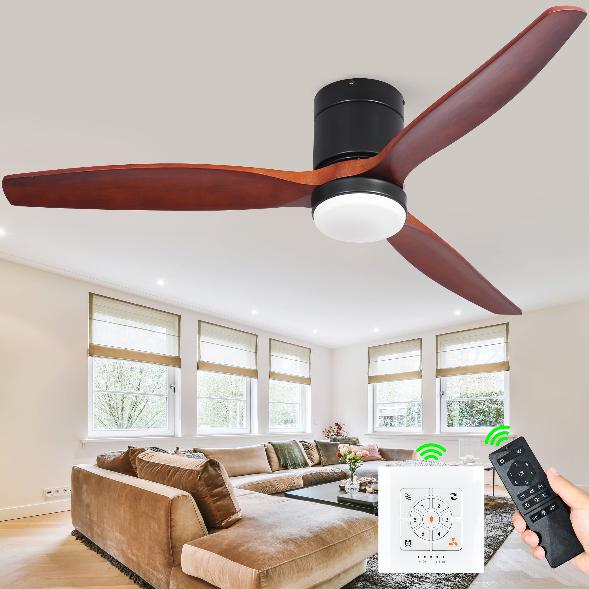 DWVO 52'' Indoor Electric Ceiling Fan with Light & Remote, 3 Blades, 6 ...