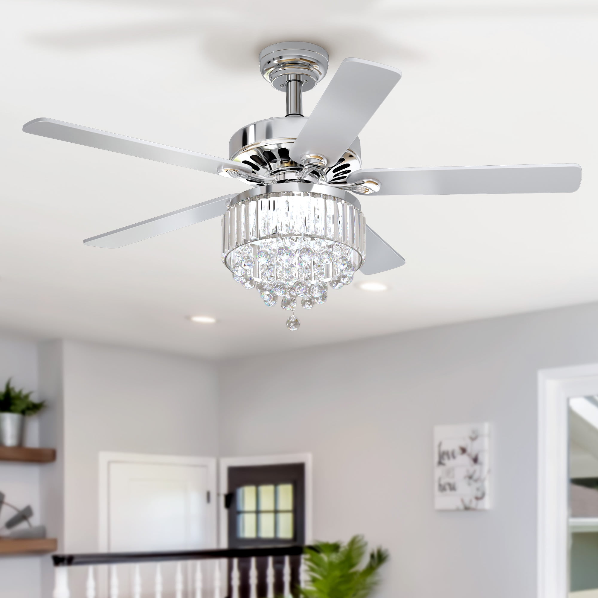 DWVO 52in Crystal Chandelier Ceiling Fan with Light, Remote Control, 5 ...