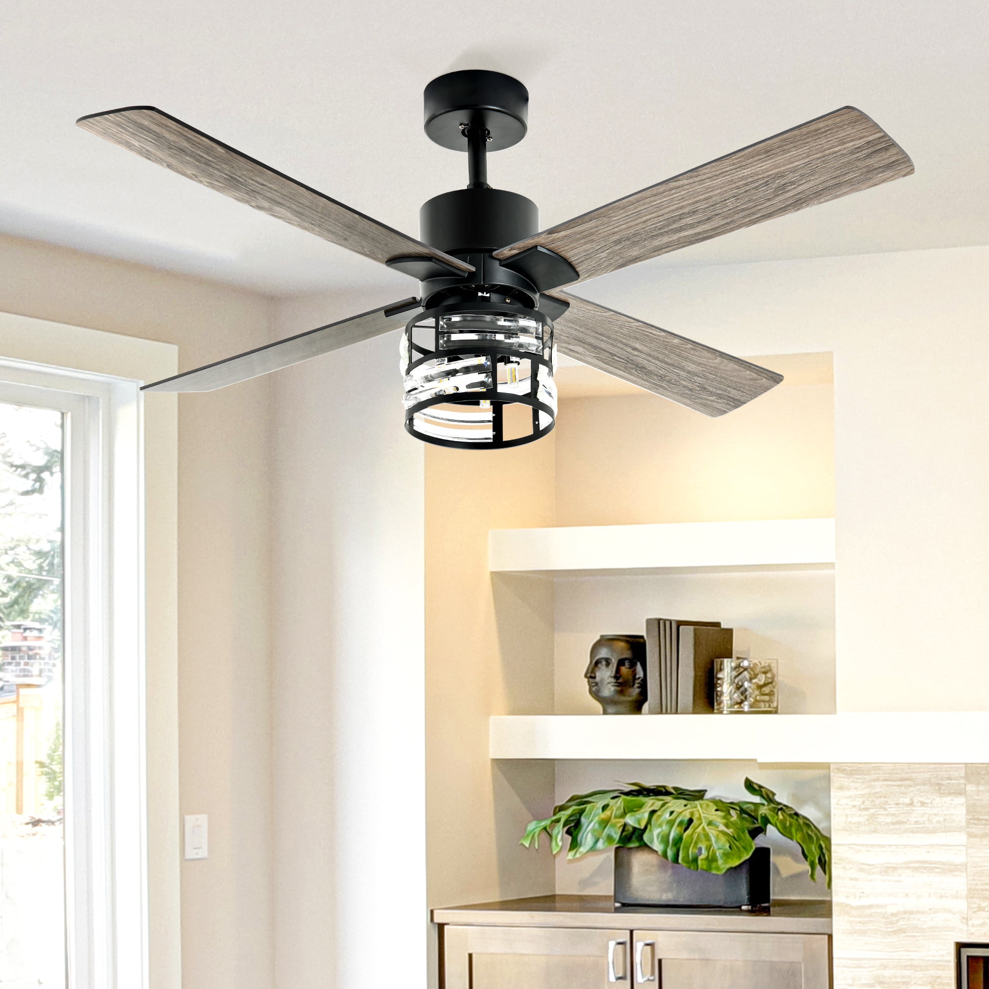 DWVO 52in Farmhouse Ceiling Fans with Light, with 3 Bulbs, 3-Speed 4 ...