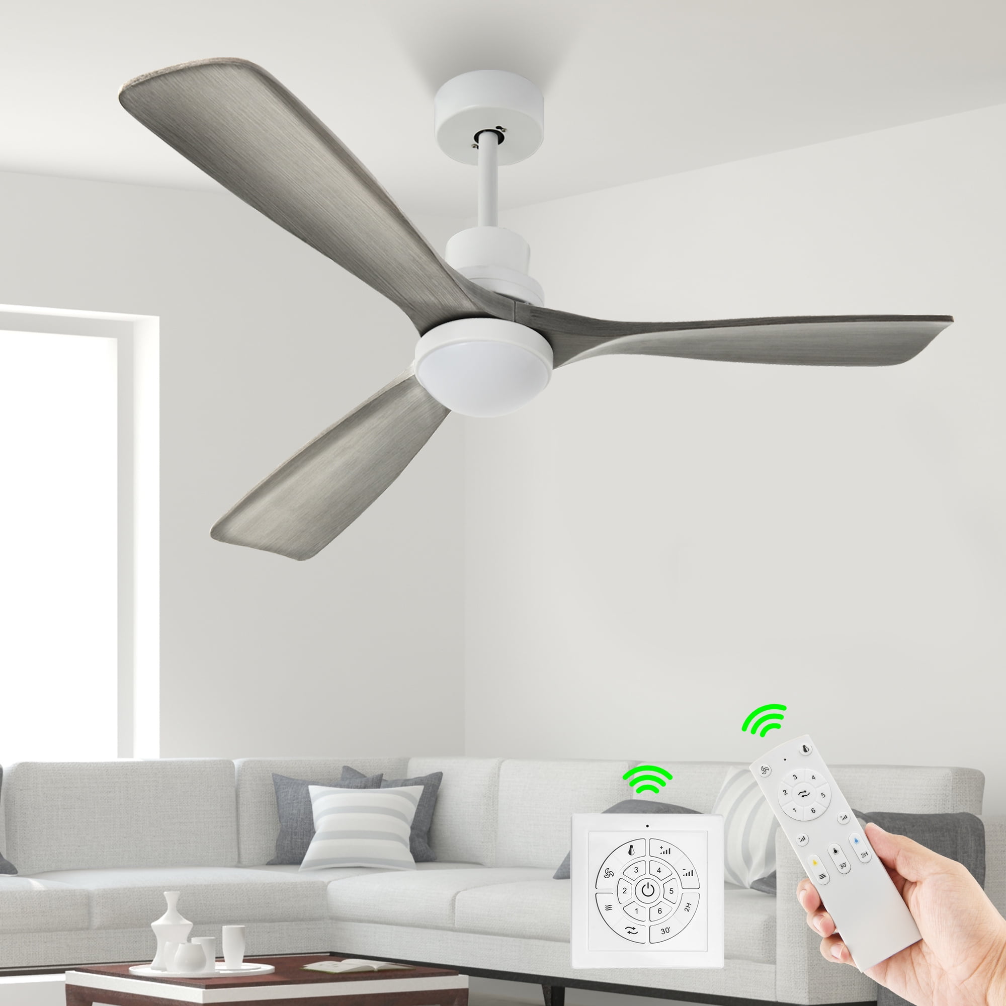 DWVO 52in Modern Ceiling Fan, LED 3 Color Lights, Remote, 6 Speeds, 3 ...