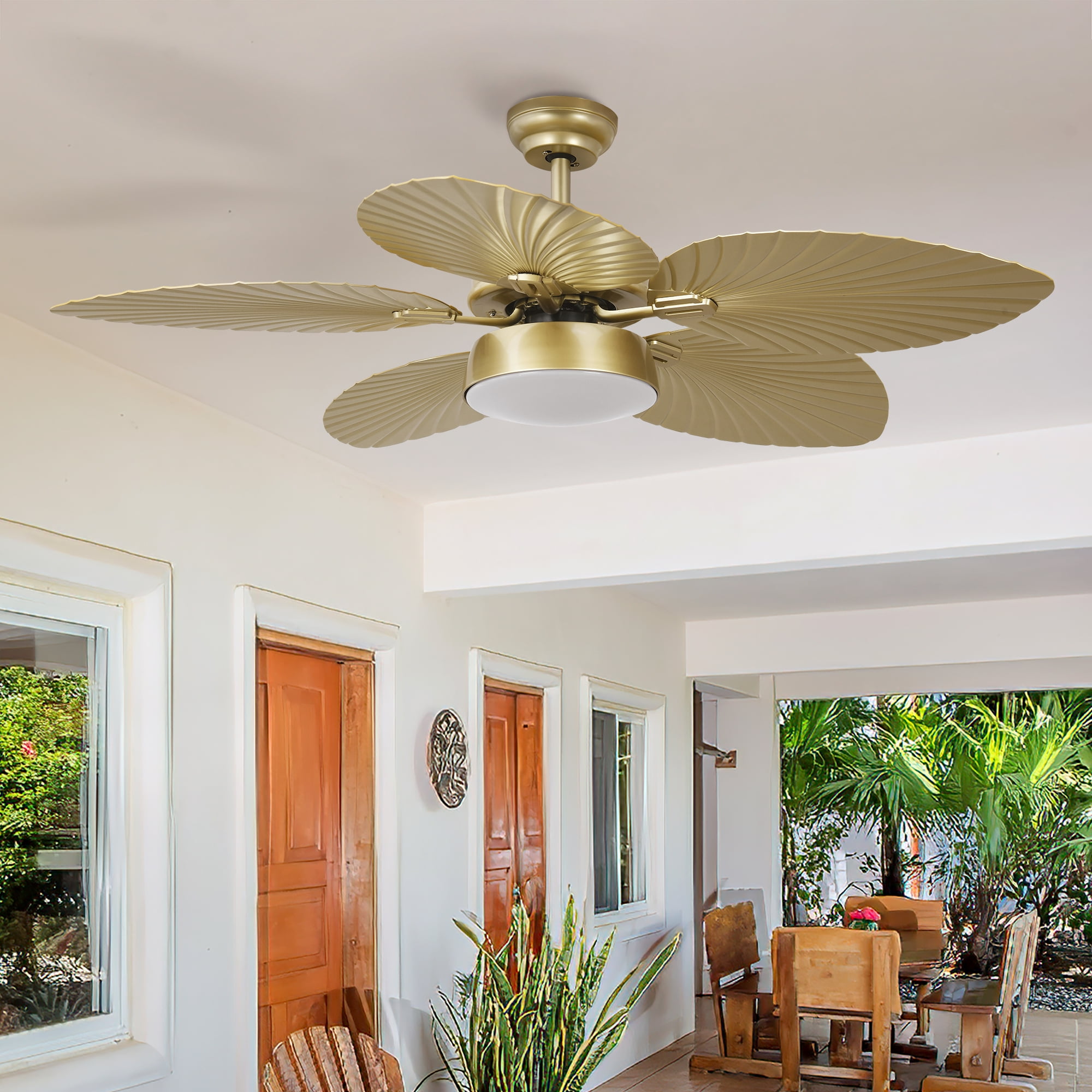 DWVO 52in Tropical Ceiling Fan with Light, Remote Control, 5 Palm Leaf ...