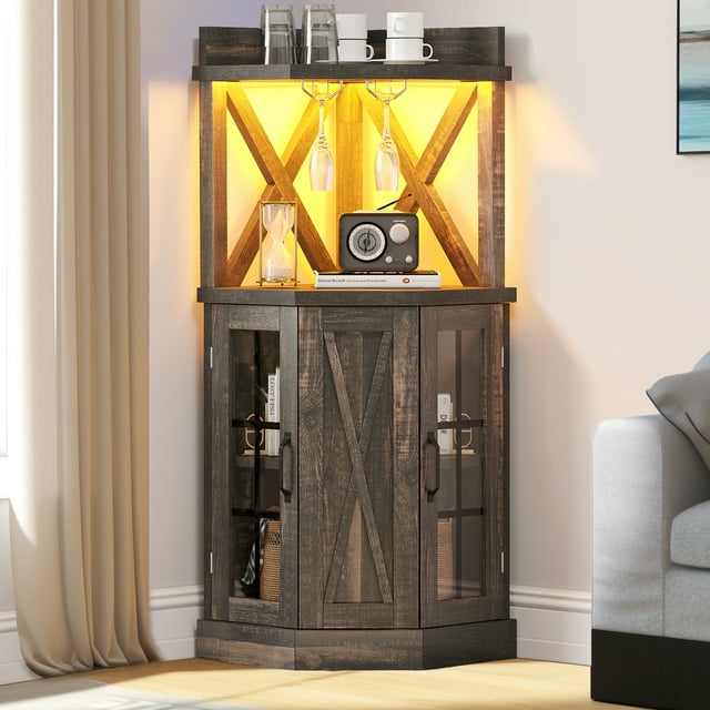 DWVO 53" Corner Bar Unit, 2 Tier Freestanding Corner Wine Bar Cabinet ...