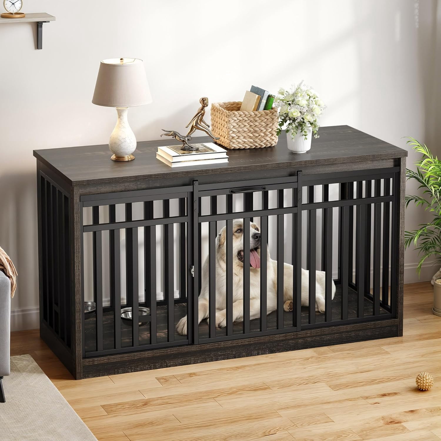 DWVO 55" Extra Large Dog Crate Furniture, Heavy Duty Metal Dog Kennel ...