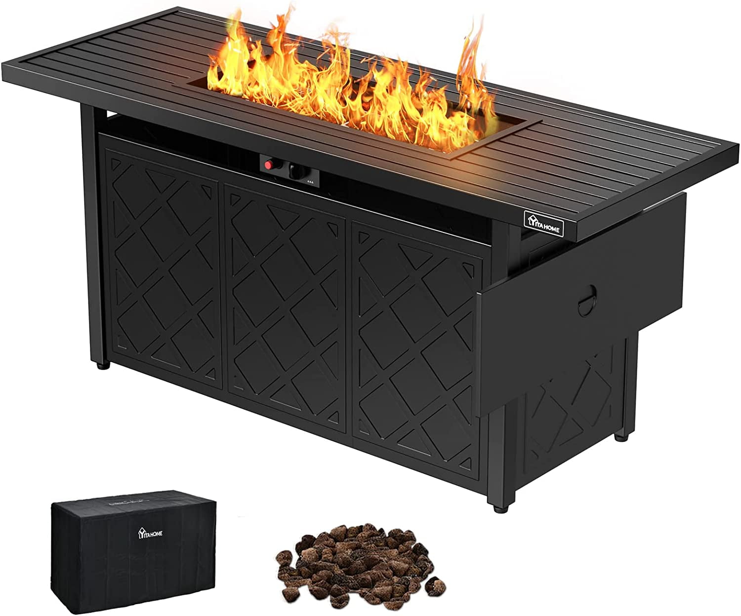 "DWVO Propane Fire Pit Table, 57"" Steel Firetable with Ignition, Lava ...