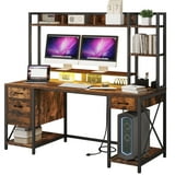 DWVO 59.1"Computer Desk with Power Outlets & Hutch, Office Desk with ...
