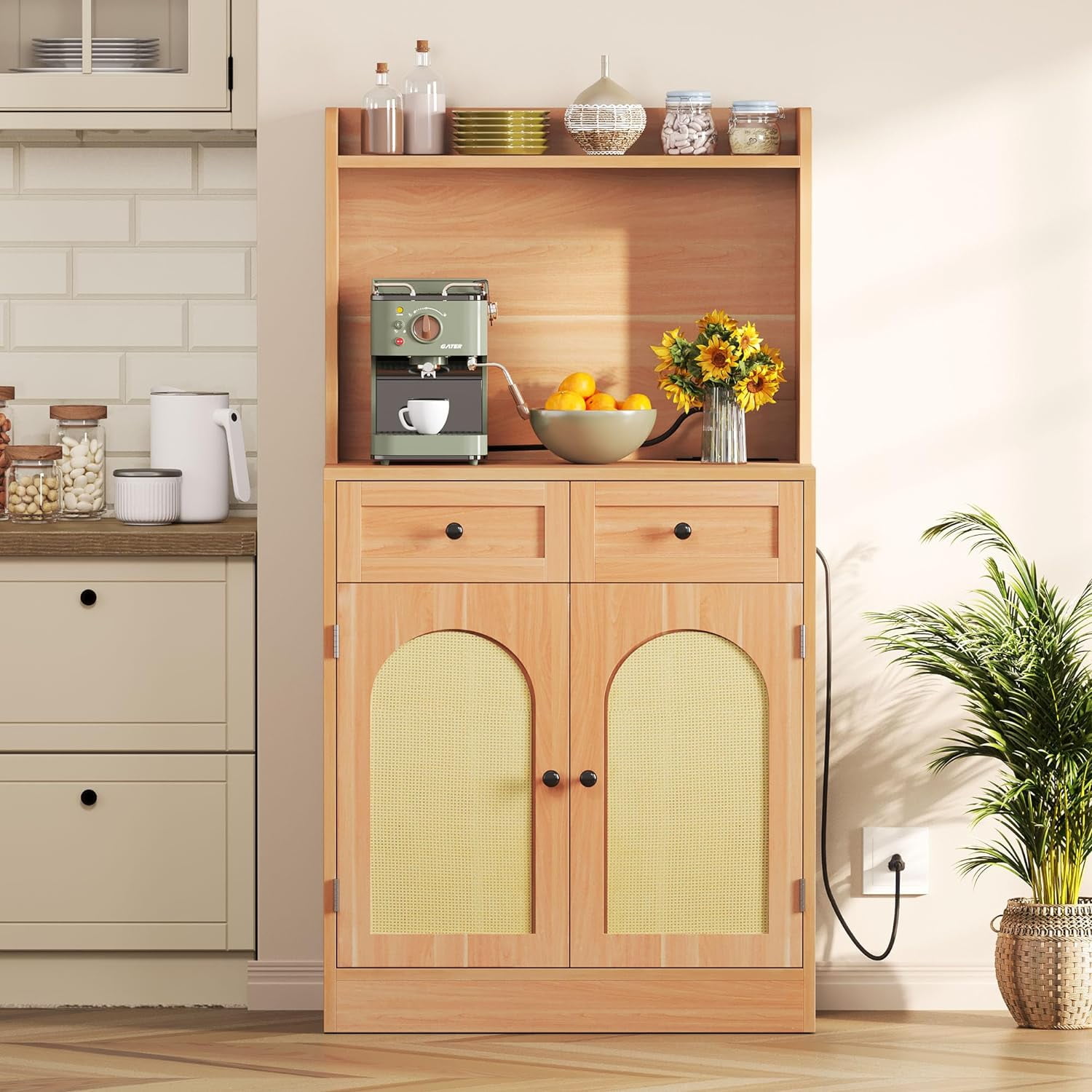 DWVO 59'' Tall Kitchen Pantry Storage Bakers Rack Cabinet with Power ...