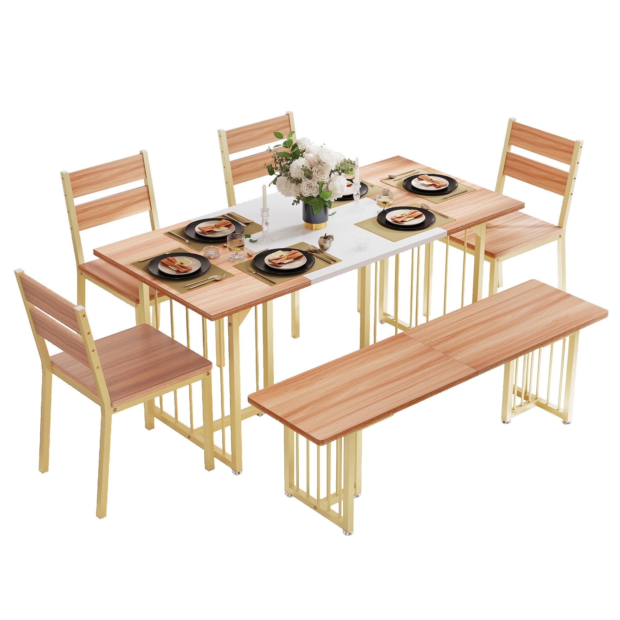 DWVO 6-Piece Dining Room Set Modern Kitchen Table Set with 4 Dining ...