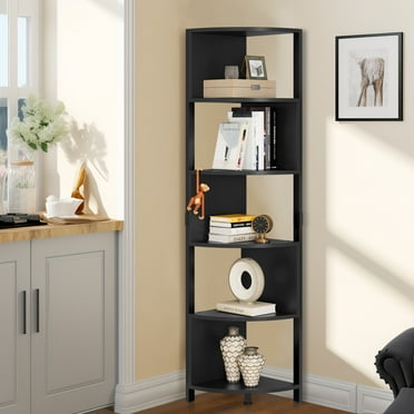 HOMEFORT 5 Tier Corner Bookshelf, Small Corner Bookcase Cabinet Slim ...