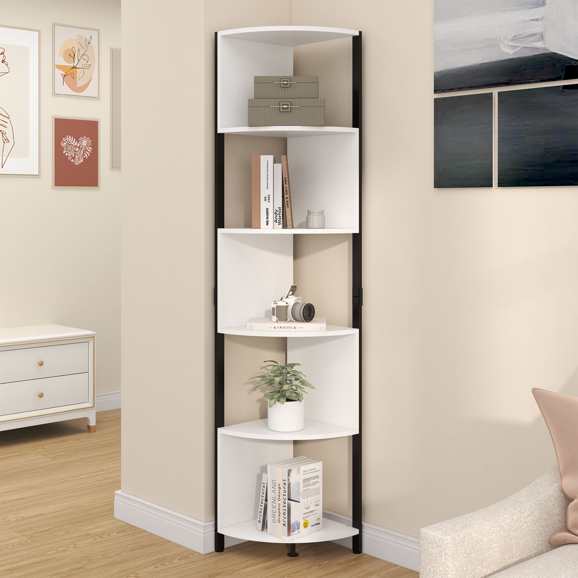 DWVO 6-Tier Corner Shelf, Modern Free Standing Zigzag Open Shelf Corner ...