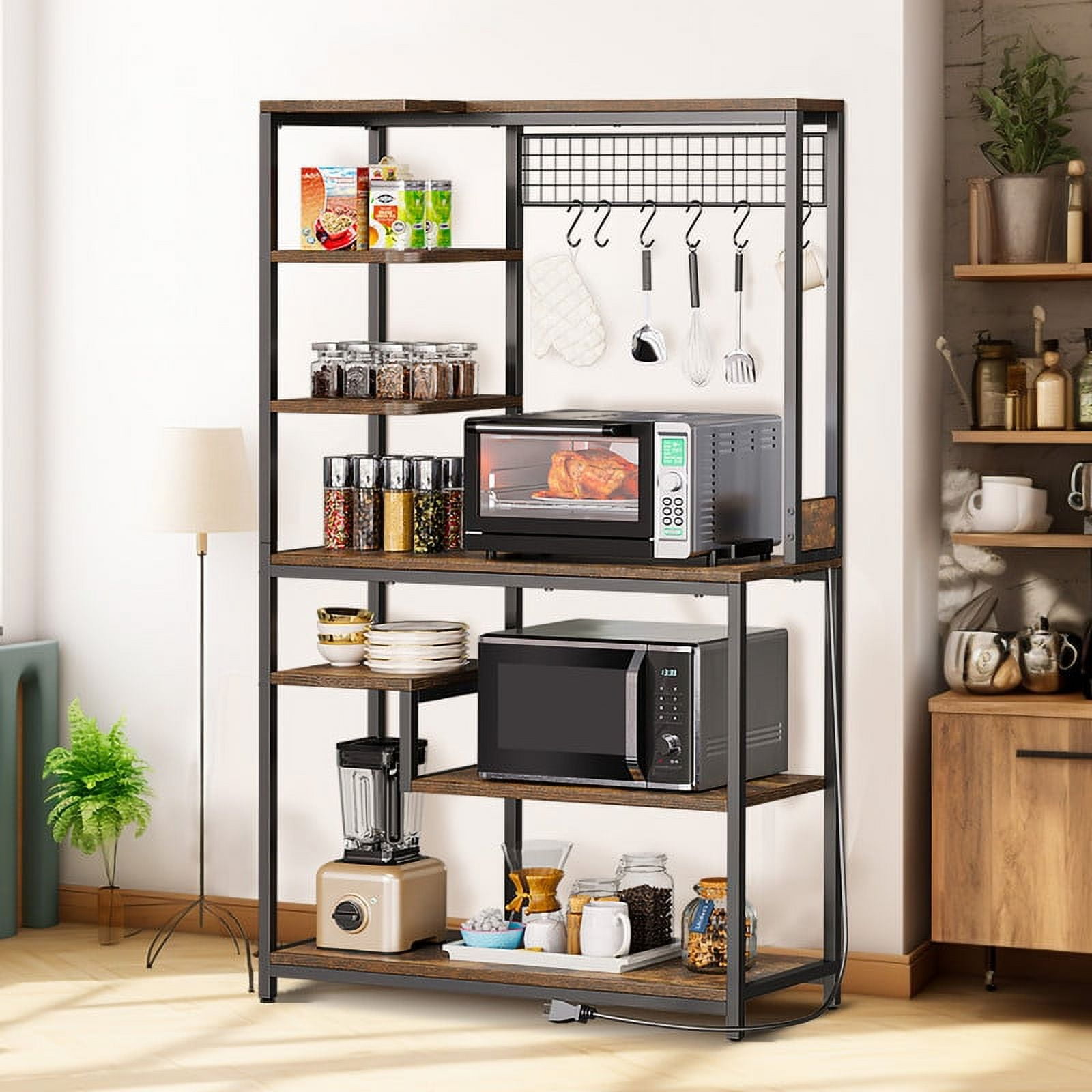 DWVO 6-Tier Kitchen Bakers Rack with Power Outlets, 39" Freestanding ...