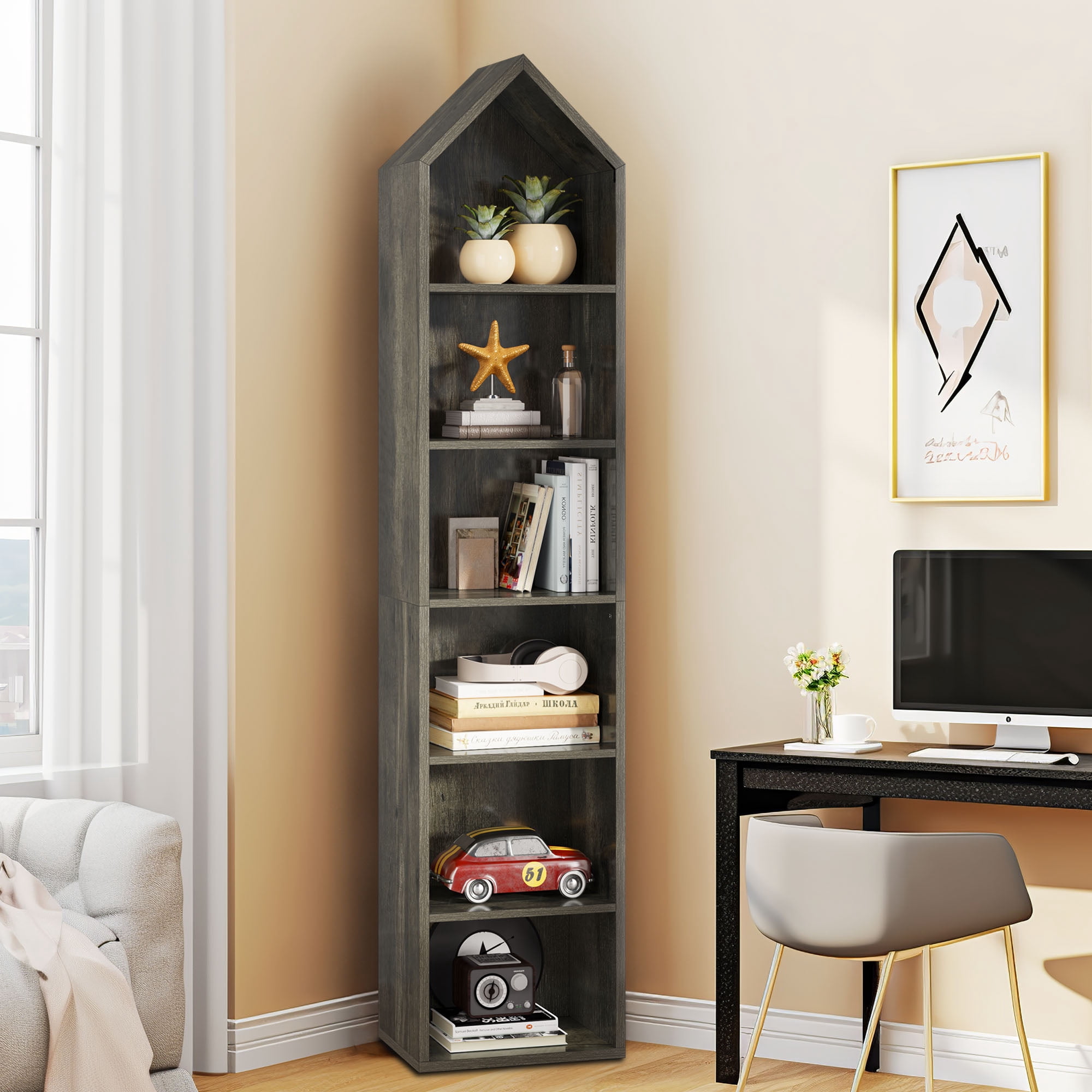 DWVO 6-Tier Open Shelf 6-Cube Storage Organizer Standard Wood Bookcase ...