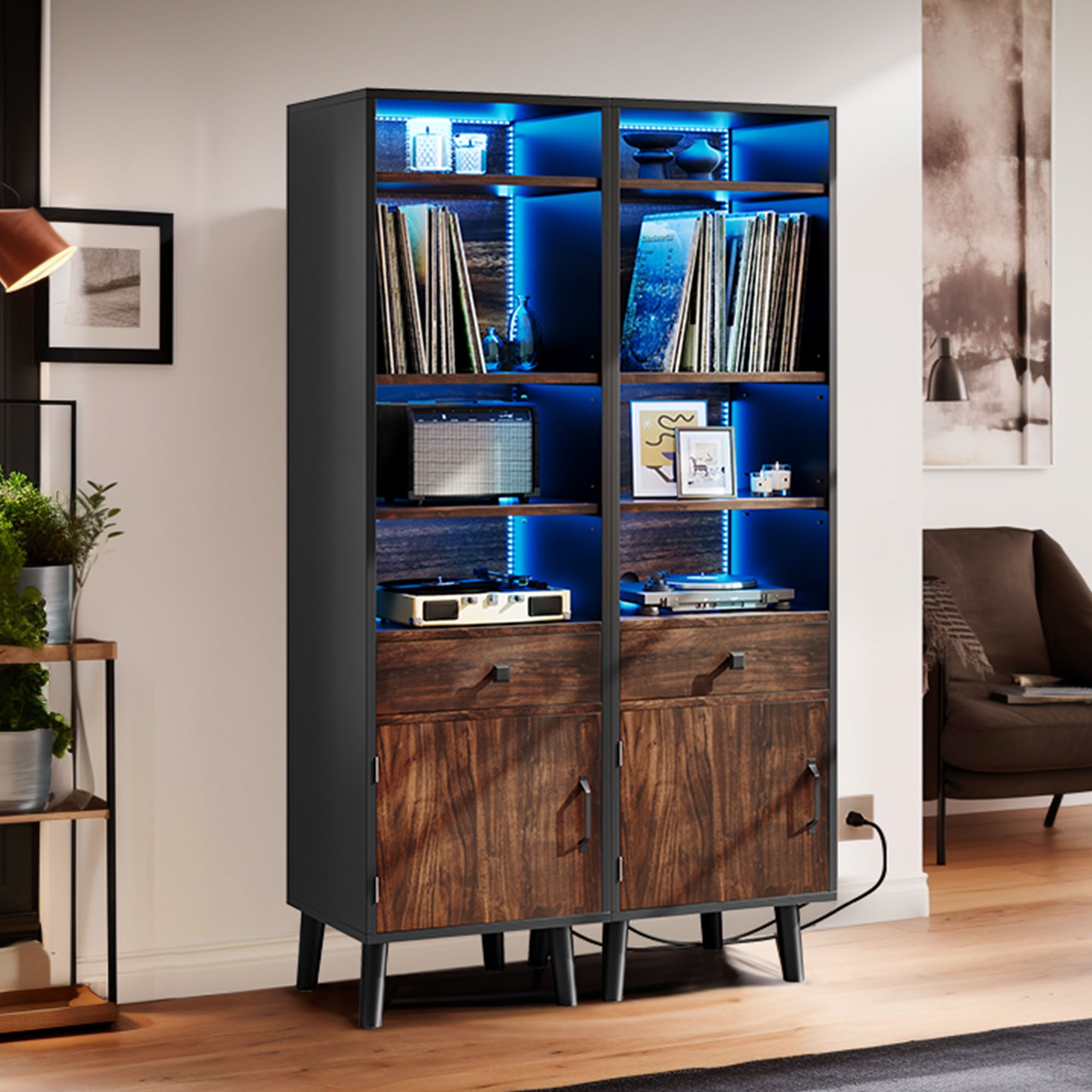 DWVO 6-Tier Record Player Stand With Power Outlets and LED Light ...