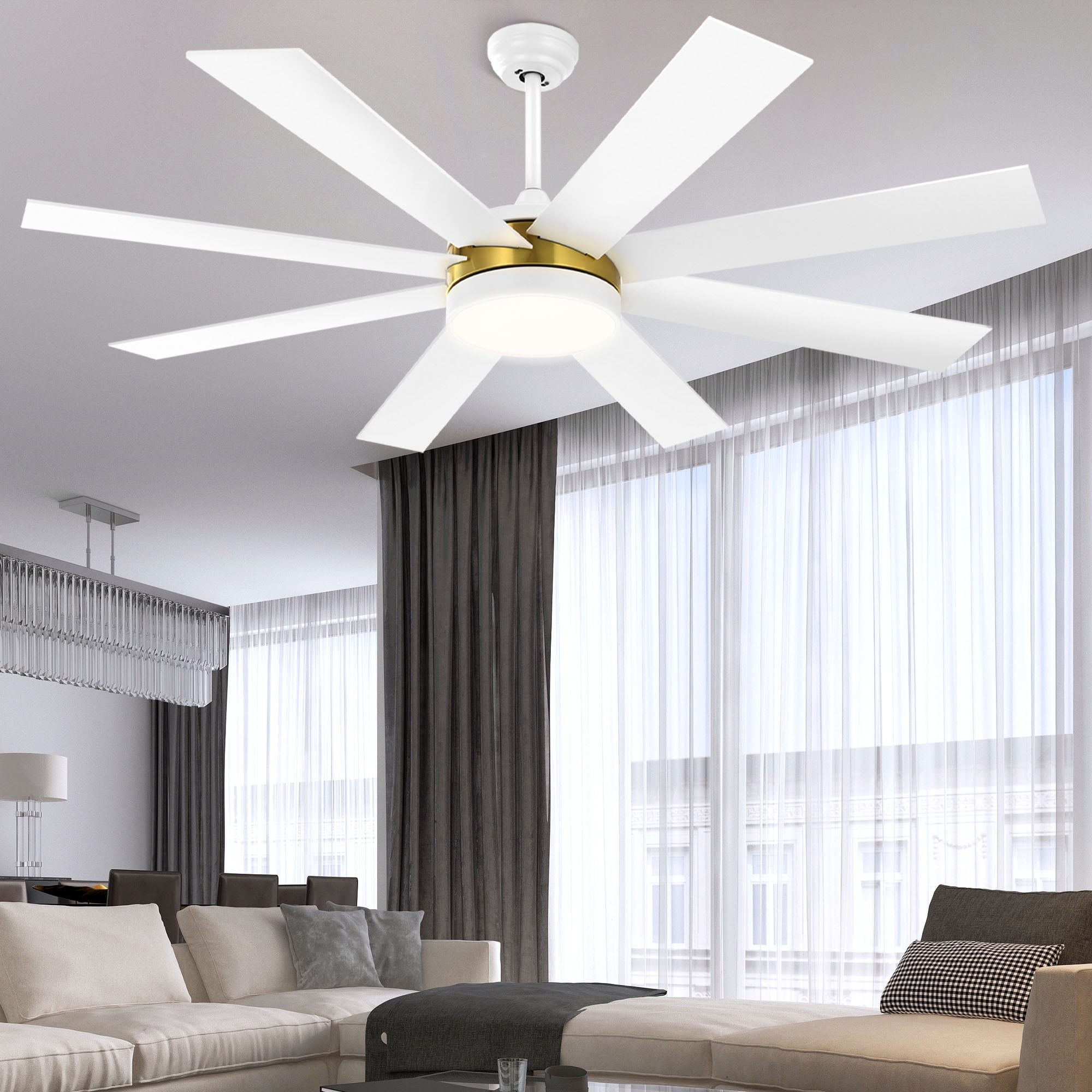 DWVO 60in Ceiling Fan with Light and Remote, Modern Fan Light With 8 ...
